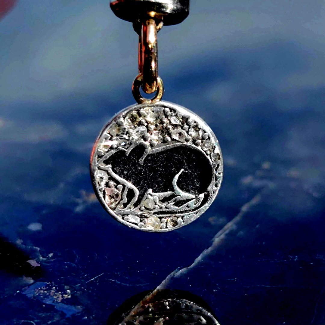 Reserved for K.!! Antique 14k Gold Rat Pendant: Rose Cut Diamond Charm ...