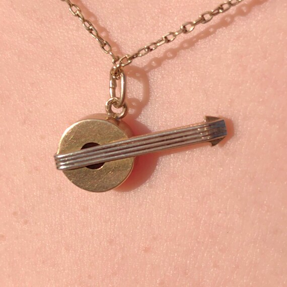1920s Art Deco 14k Yellow Gold Banjo Pendant Charm - Gem