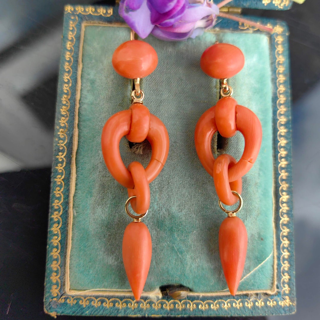 Biedermeier Victorian Antique 1860s Vintage Mediterranean Salmon Red ...