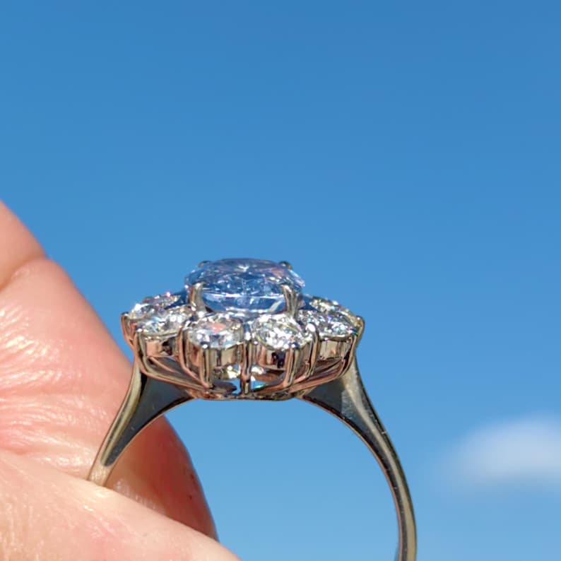 Mid Century Icy Cornflower Blue Sapphire Diamond Ring: 18k White Gold ...