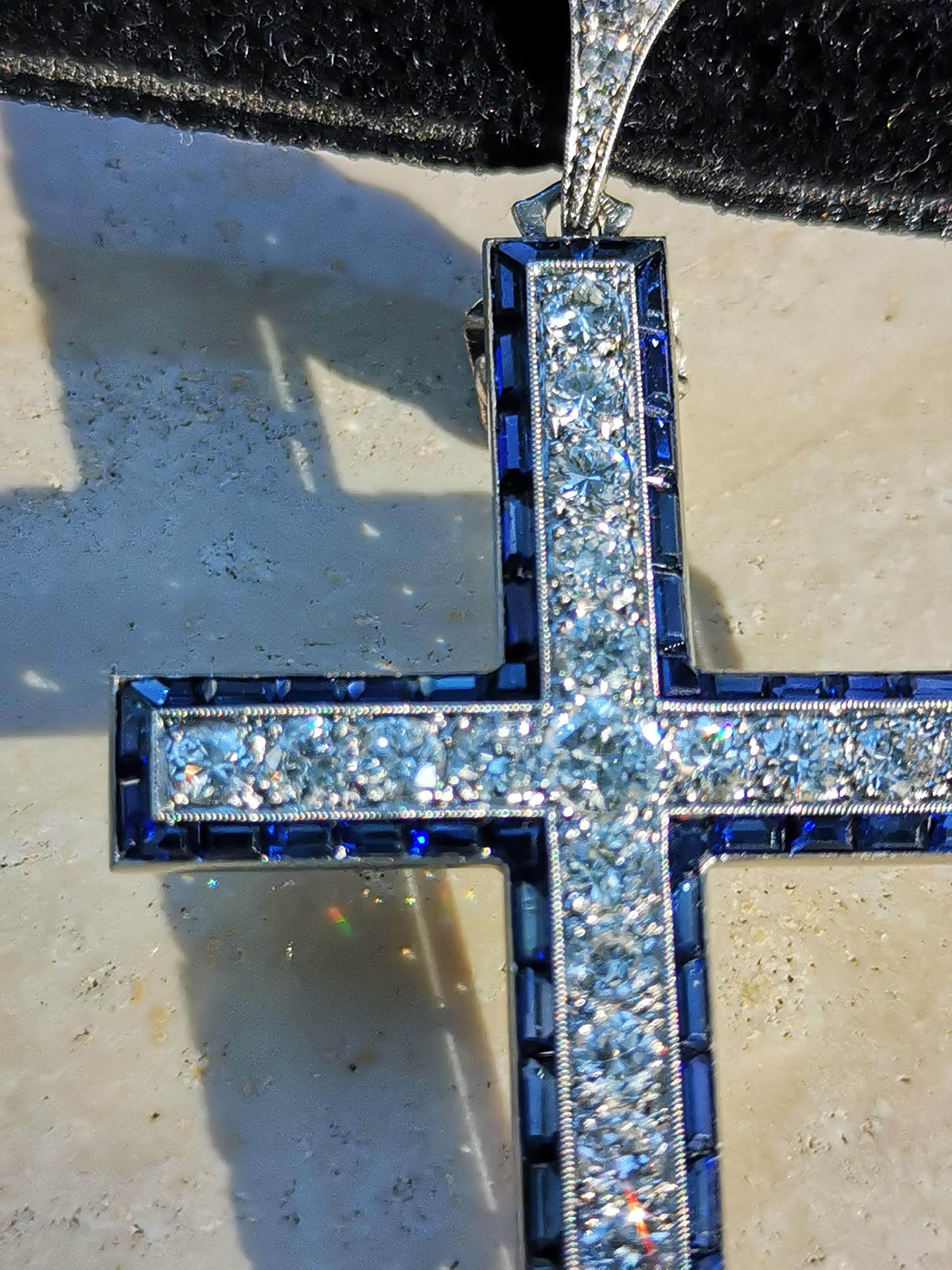 1920s Art Deco Platinum Cross Pendant: Diamond & Sapphire Antique - Etsy