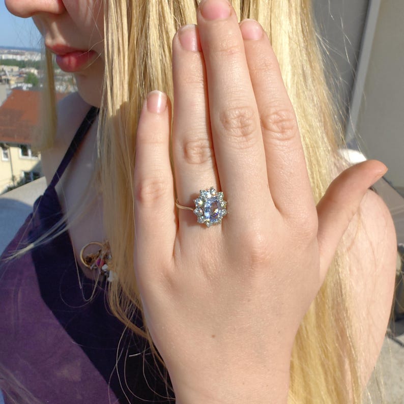 Mid Century Icy Cornflower Blue Sapphire Diamond Ring: 18k White Gold ...