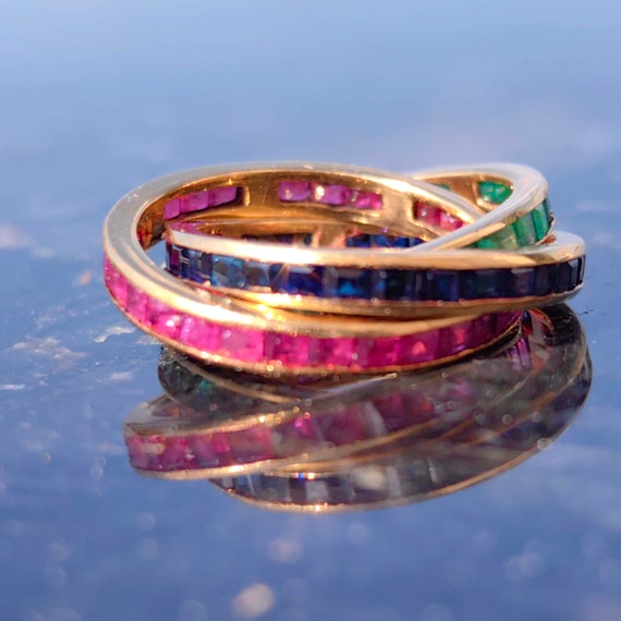 Interlocking Set of 3 rings 18K Gold , emerald ruby, … - Gem