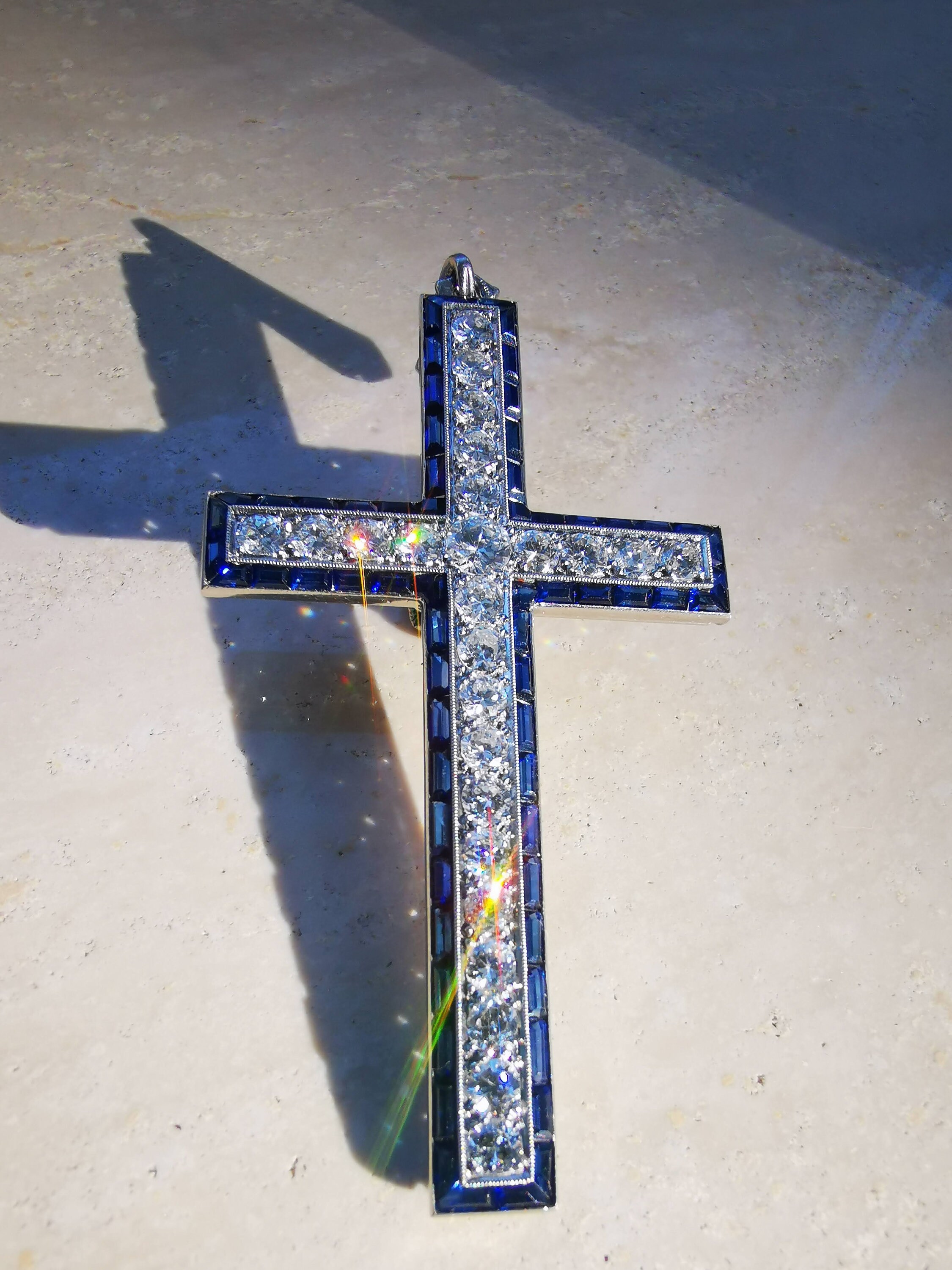 1920s Art Deco Platinum Cross Pendant: Diamond & Sapphire Antique - Etsy