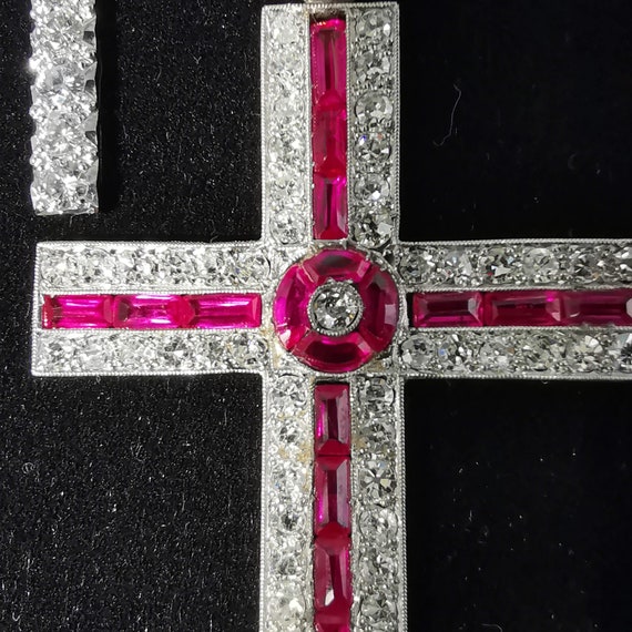Huge Diamond and Ruby Platinum Vintage Edwardian Cros… - Gem