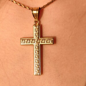 Vintage Solid 14k Yellow Gold Greek Key Cross, Christian Cross Pendant ...