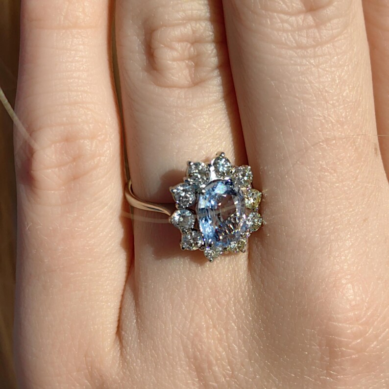 Mid Century Icy Cornflower Blue Sapphire Diamond Ring: 18k White Gold ...