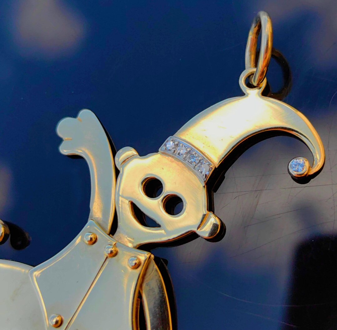 Vintage WEMPE 14K Gold Jester Pendant With Moving Dangle and Diamonds ...