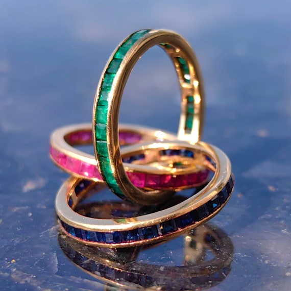 Interlocking Set of 3 rings 18K Gold , emerald ruby, … - Gem