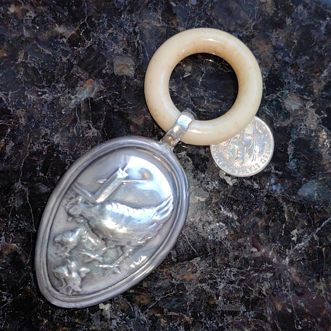 Victorian 1880s Antique Vintage Chicken Themed Solid Silver and Bone ...