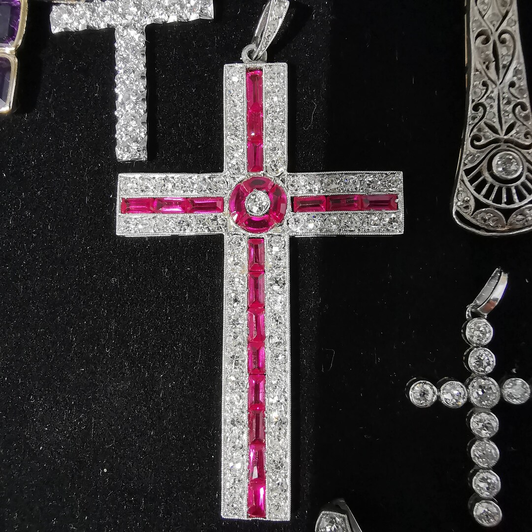 Huge Diamond and Ruby Platinum Vintage Edwardian Cross Pendant - Etsy