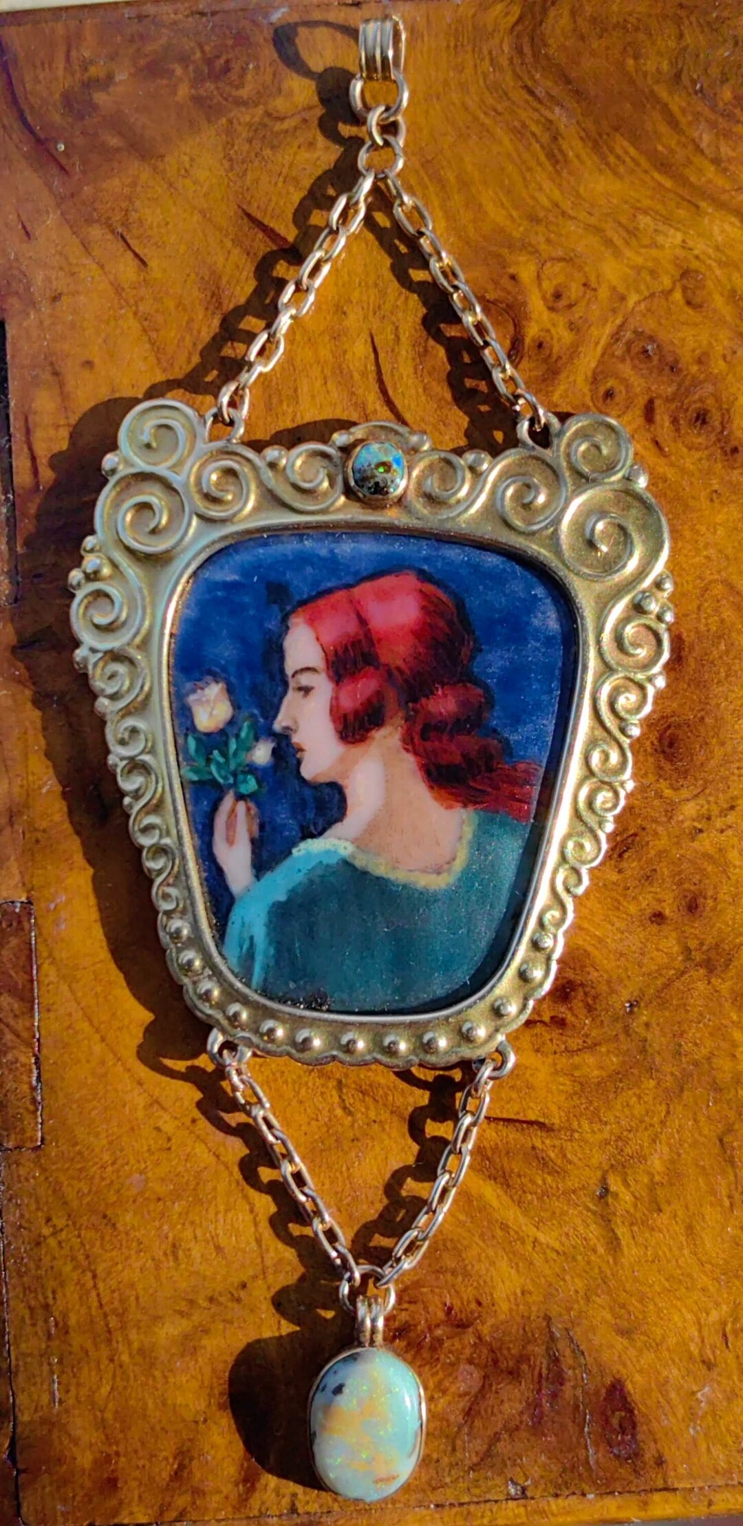 Art Nouveau Antique Vintage Gold Enamel Portrait Opal and Turquoise ...