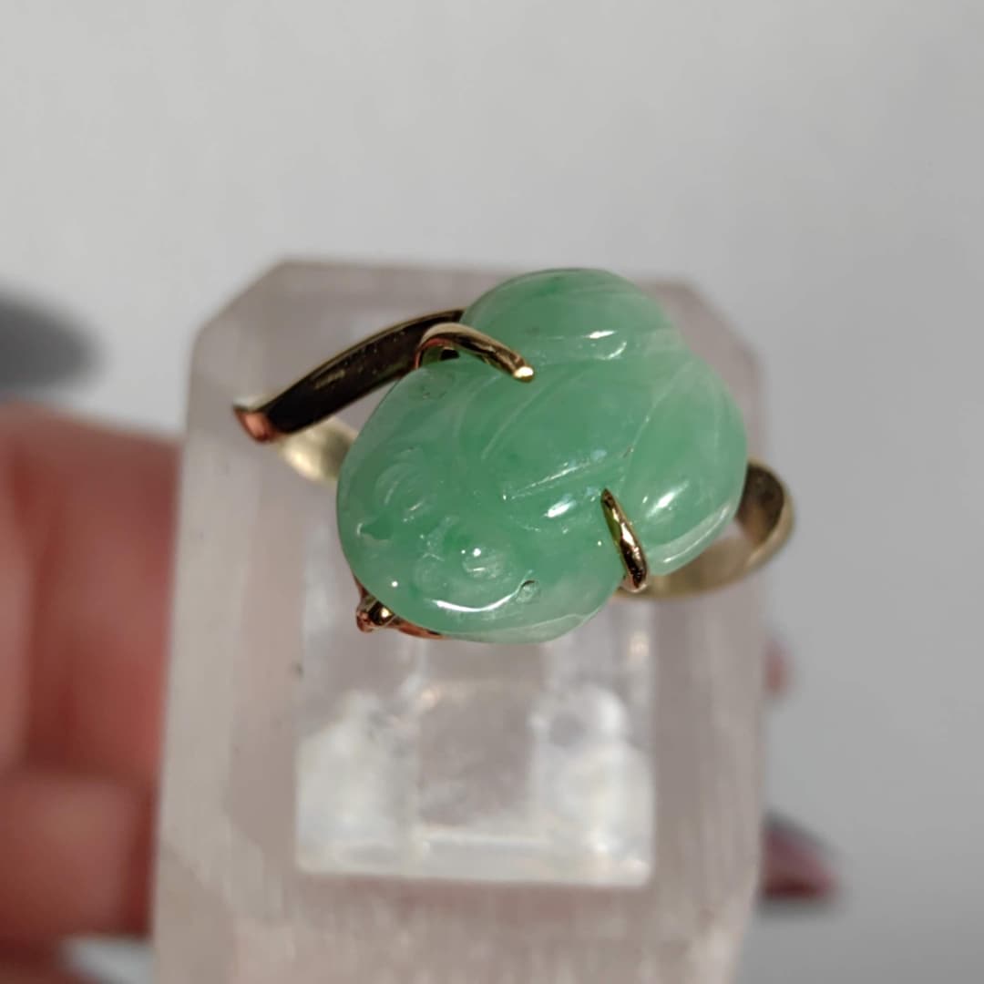 Natural Green Jadeite Jade Frog Hallmarked 14k Yellow Gold Statement ...