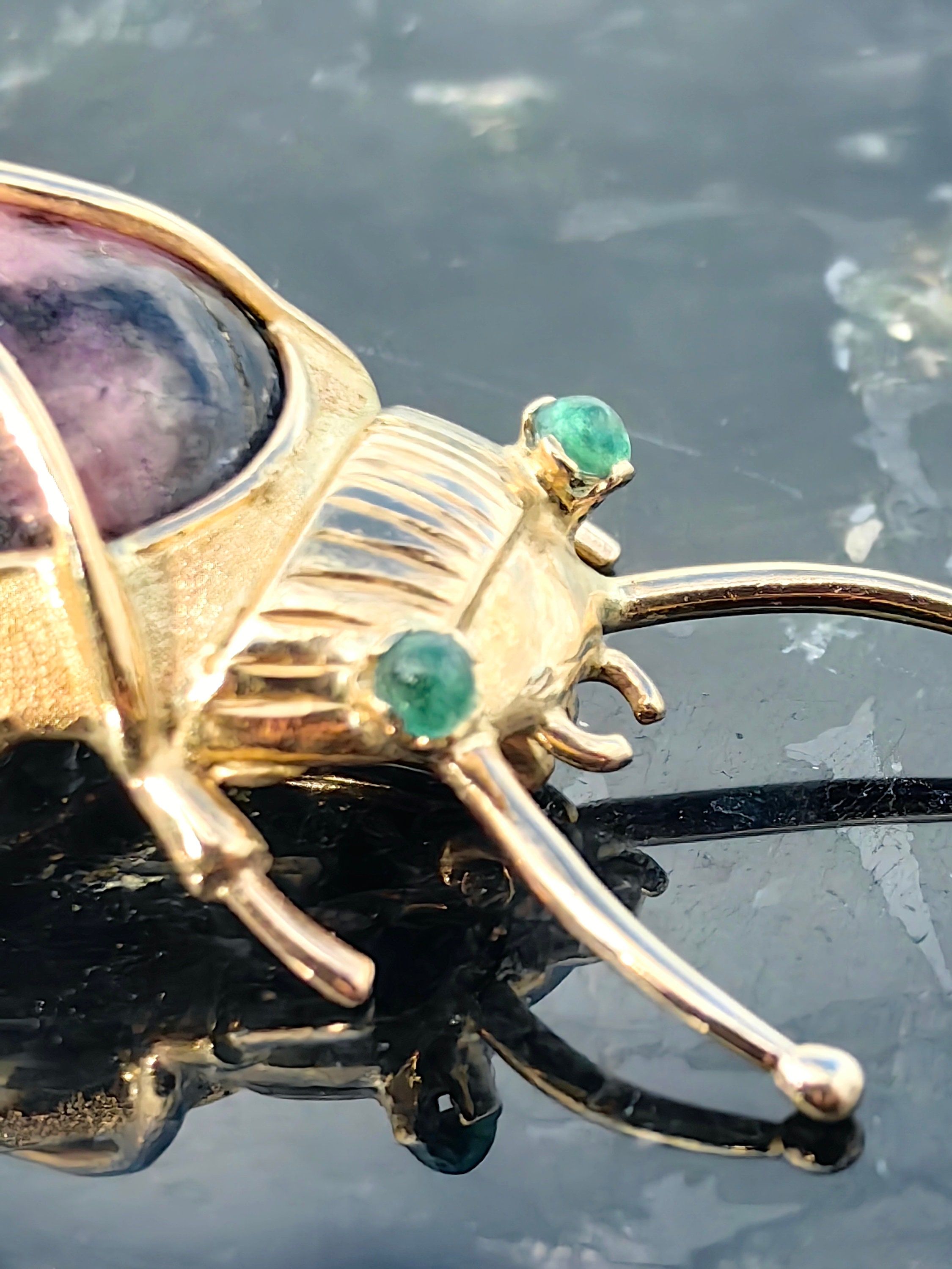 Antique Large Bug Heavy Solid Gold Jasper and Emerald Insect Pendant ...