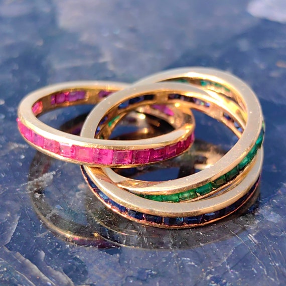 Interlocking Set of 3 rings 18K Gold , emerald ruby, … - Gem