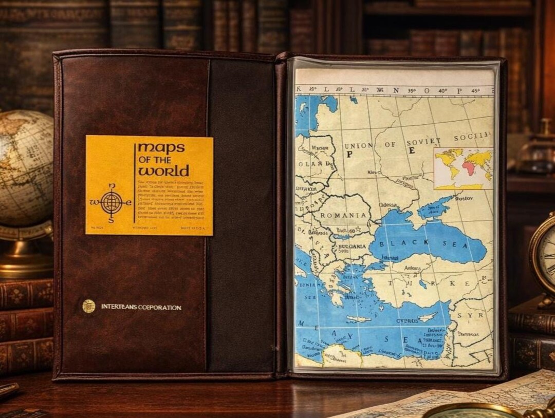 Vintage Hammond Maps of the World Atlas Portfolio Faux Leather Case USA ...