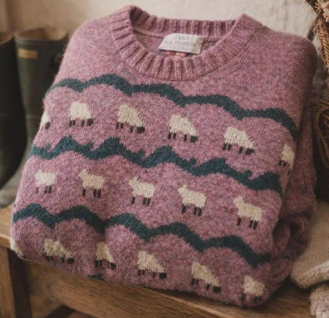 Jan Horrox Handmade Sheep Sweater Vintage Mauve Lamb Knit Art Pullover ...