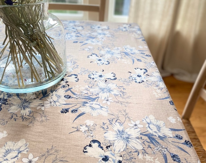 1960s Vintage Linen Floral Tablecloth Lavender Blue Squares White ...
