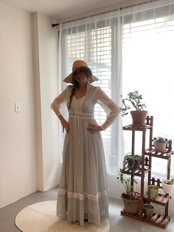 1970’s Gunne Sax light blue calico corset prairie dre… - Gem