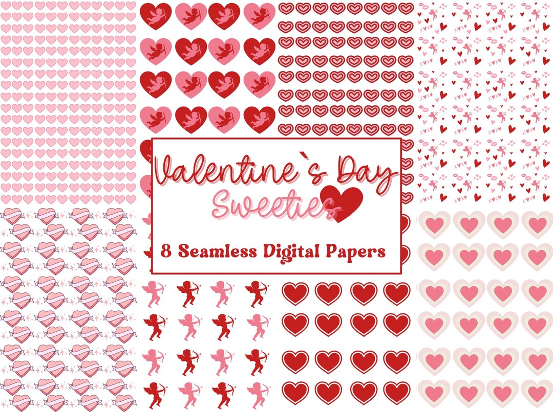 Valentines Day Sweeties Pattern Backgrounds Jpeg, 8 Seamless Valentine ...