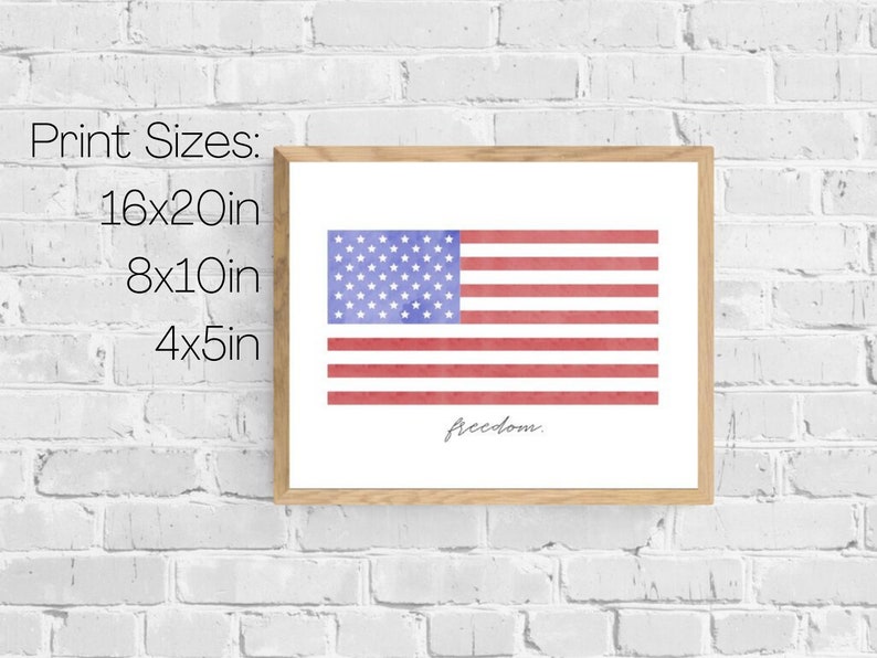 American Flag Printable Watercolor Patriotic Wall Decor, National ...