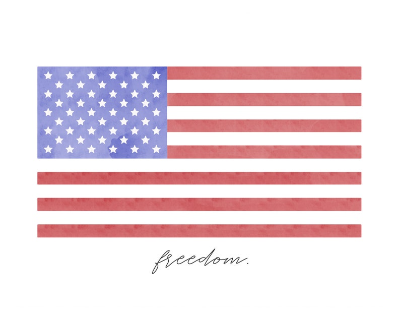American Flag Printable Watercolor Patriotic Wall Decor, National ...