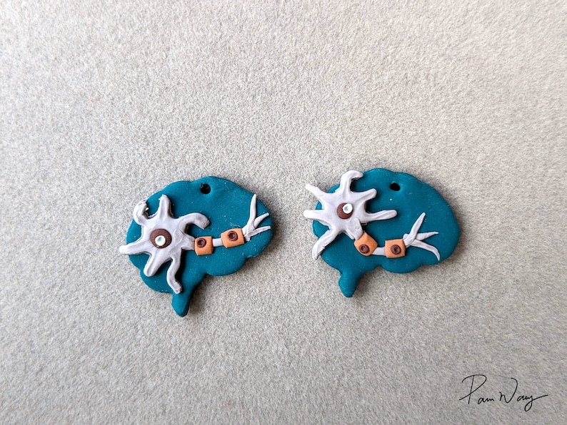 Neuron Earrings (a Neuron on Brain-shape Clay! Perfect Gifts for ...
