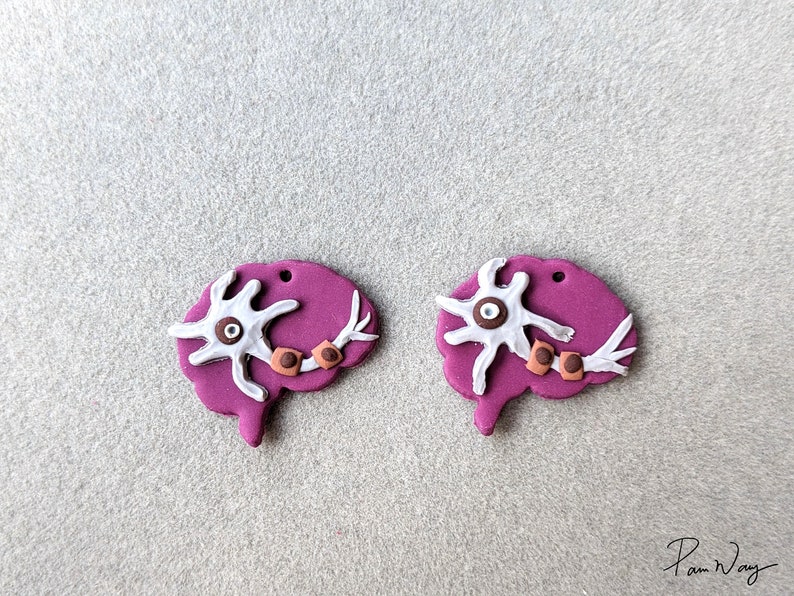 Neuron Earrings (a Neuron on Brain-shape Clay! Perfect Gifts for ...