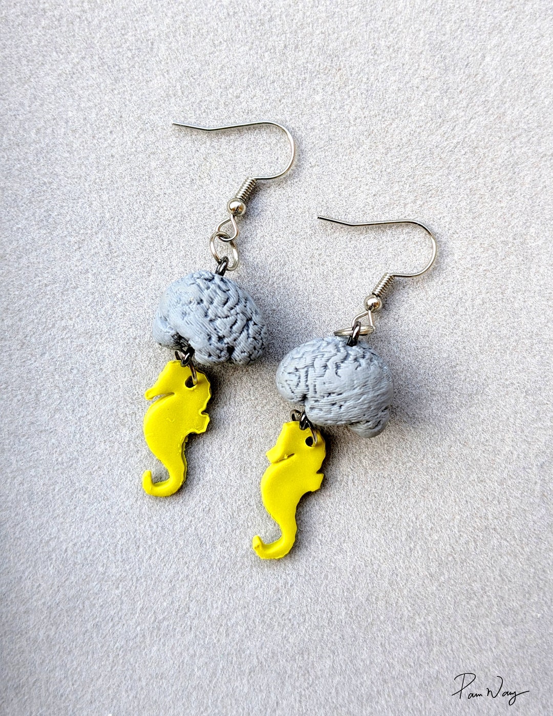 Anatomical Brain and Seahorse (hippocampus) Dangling Earrings (brain ...