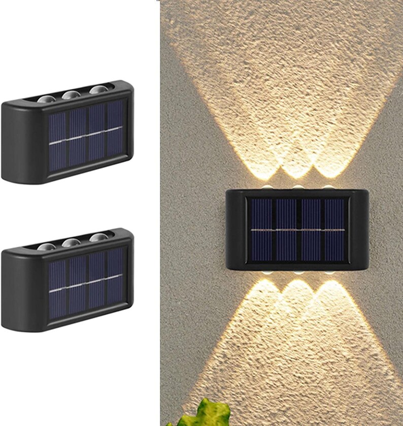 6 Led Solar up Down Wall Lights 2 Pack Warm White Outdoor - Etsy