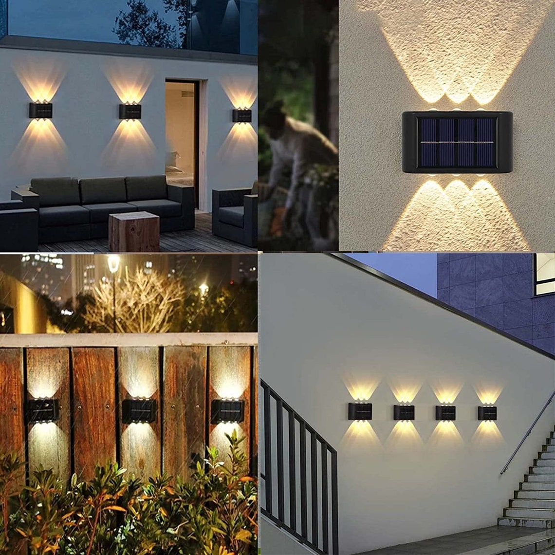 6 Led Solar up Down Wall Lights 2 Pack Warm White Outdoor - Etsy