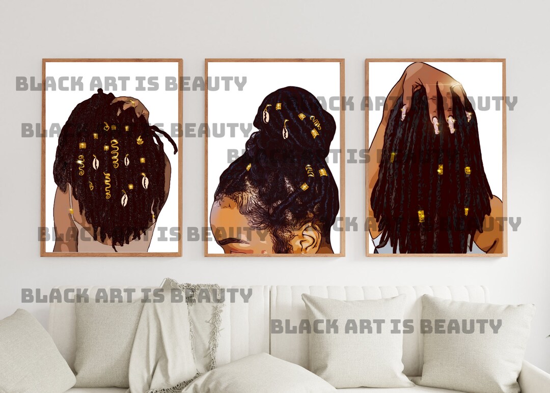 Black Girl and Her Locs Black Hair Art Digital Set , Black Hair Art ...