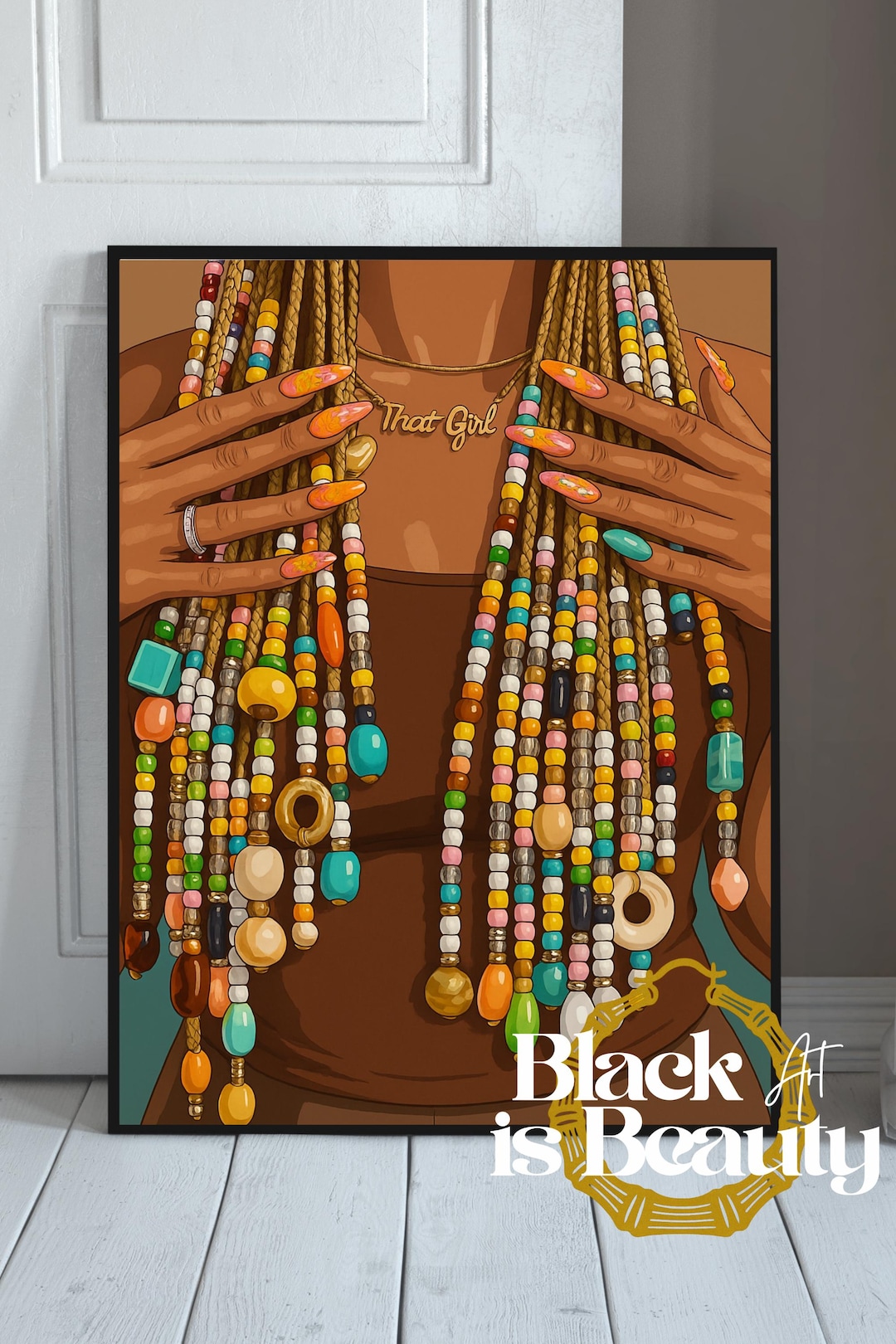 Colorful Beads and Braids Black Girl Art Matte Vertical Posters ...