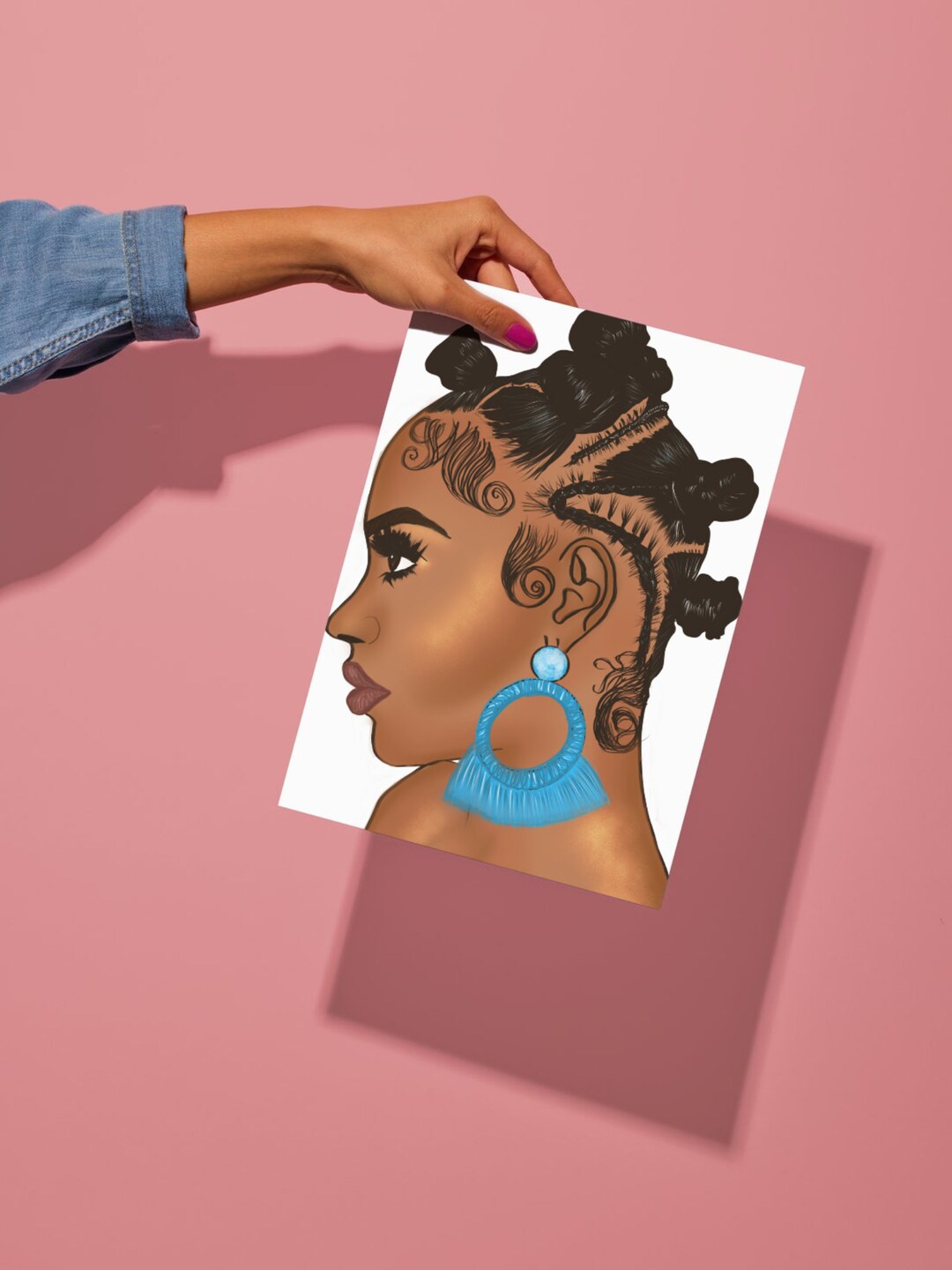 Bantu Knots and Side Profiles Digital Art, Black Hair Art, Braids ...