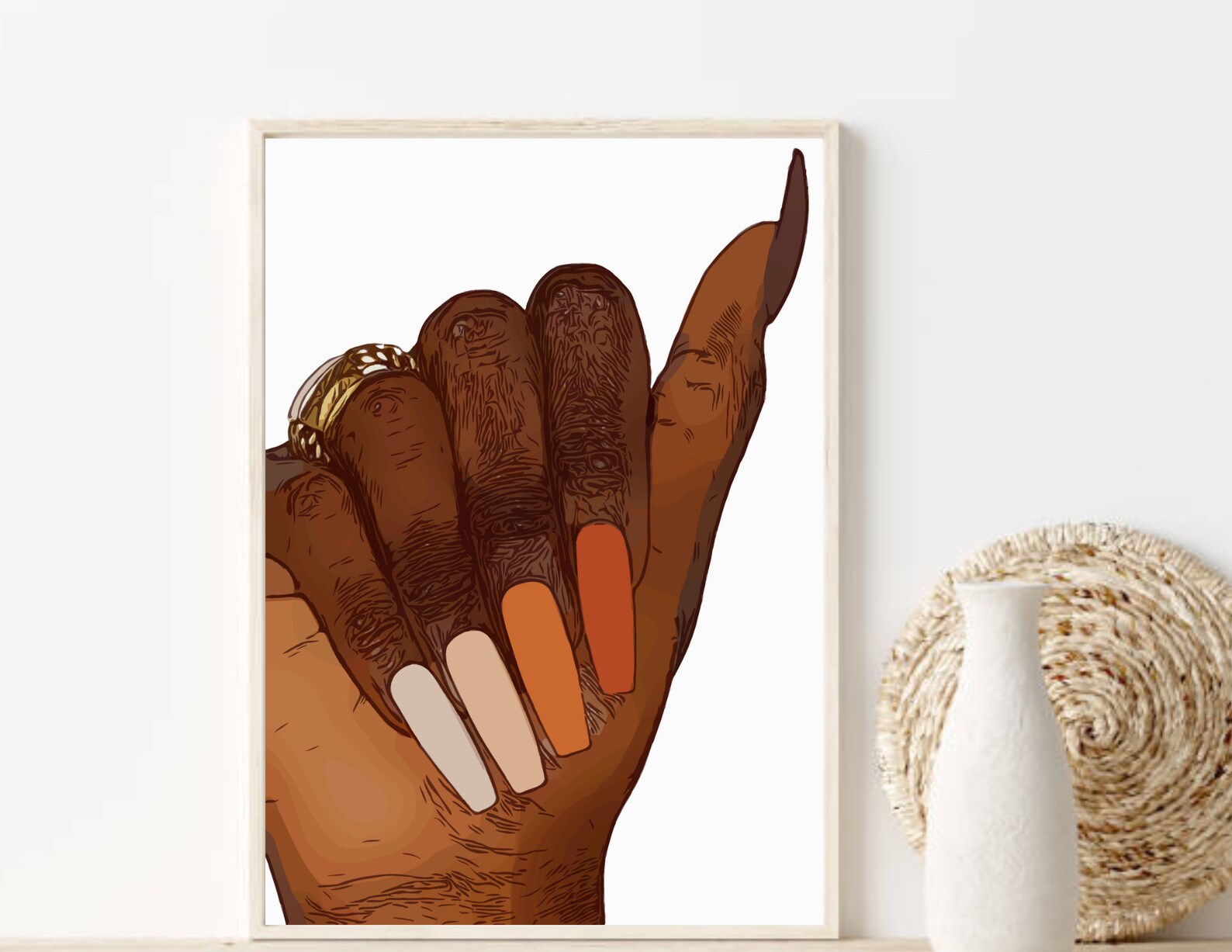 Brown Tone Nails White Digital Print Black Nail Salon Art for - Etsy