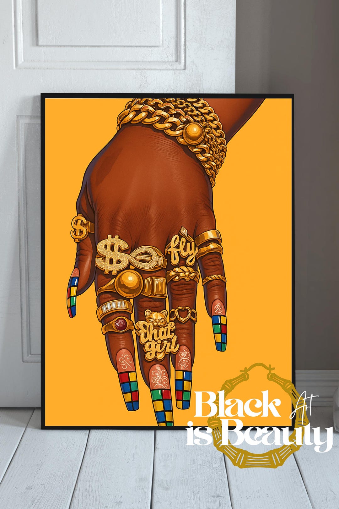 Ghetto Fabulous Nails Black Girl Nail Art Yellow Matte Vertical Posters ...