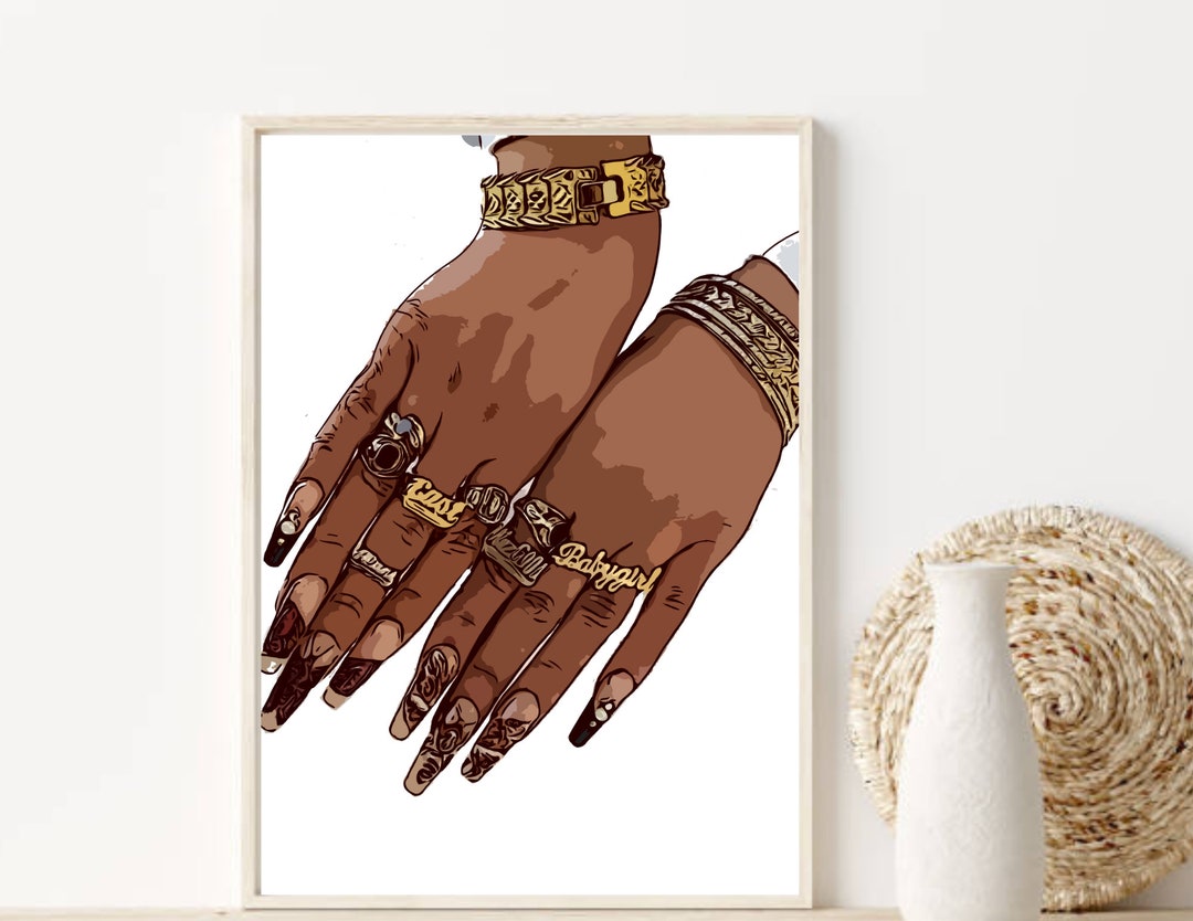 Fresh Nails and Jewelry Digital Print Black Nail Salon Art for Nail Art ...