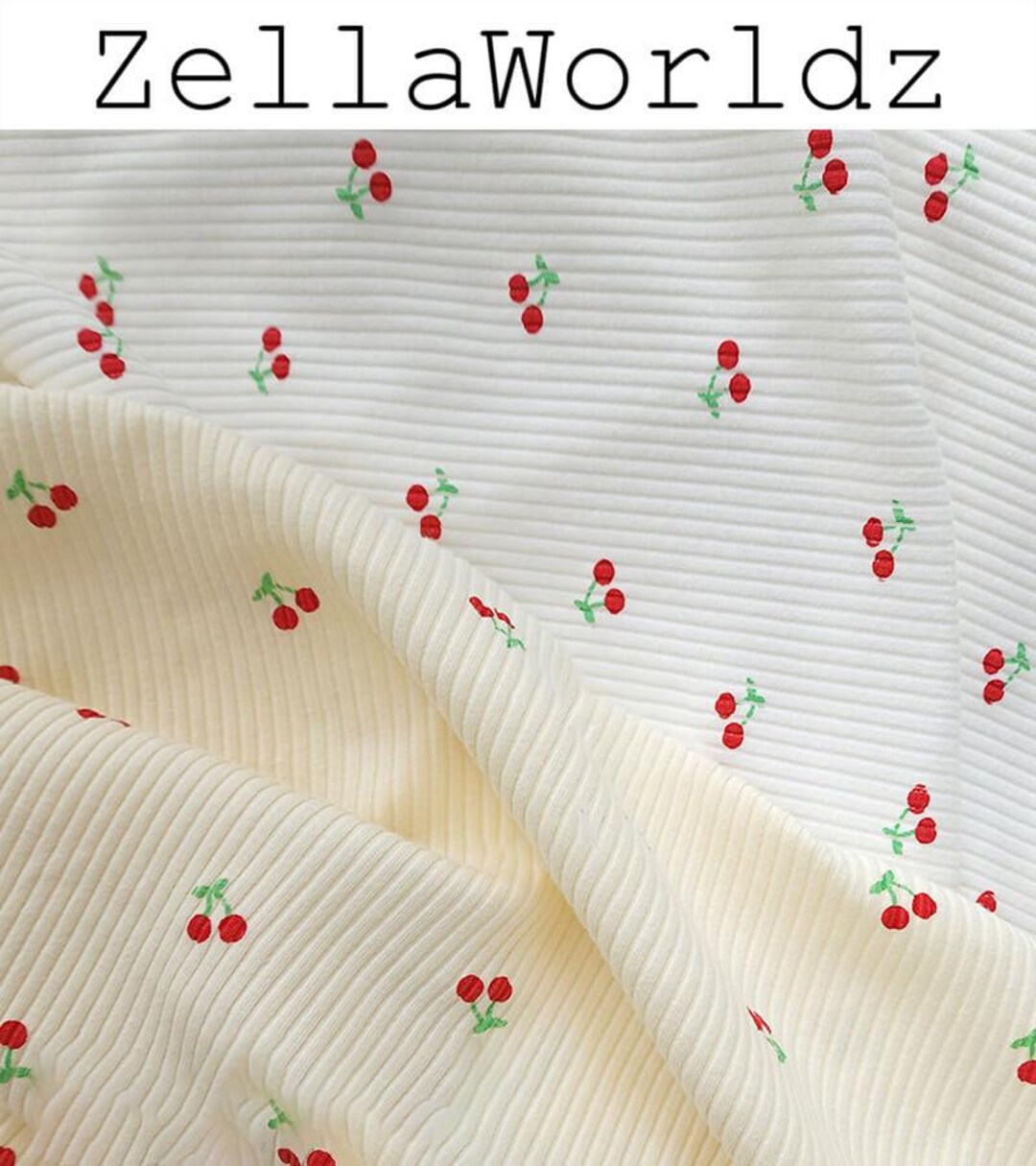 Ribbed Knit Fabric, Cute Cherry Print Rib Knit Fabric, 4×2 Soft Ribbing ...