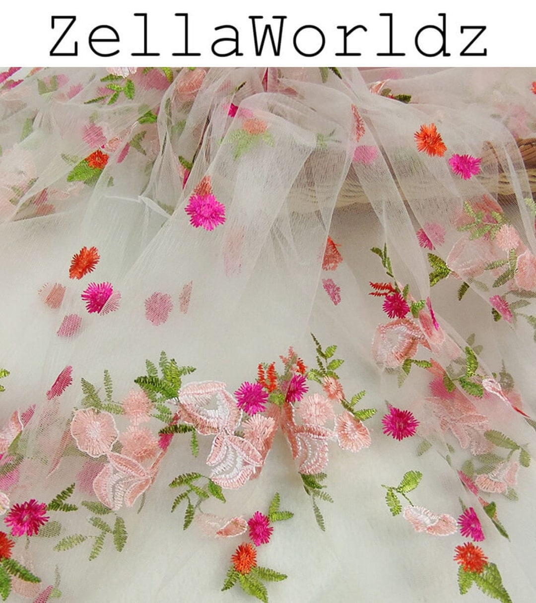 Flower Embroidery Tulle, Multicolor 3D Flowers Embroidered Lace Mesh ...