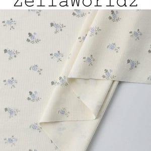 Floral Ribbed Knit Fabric, 1x1 Blue Rose Print Rib Knit Fabric, Soft ...