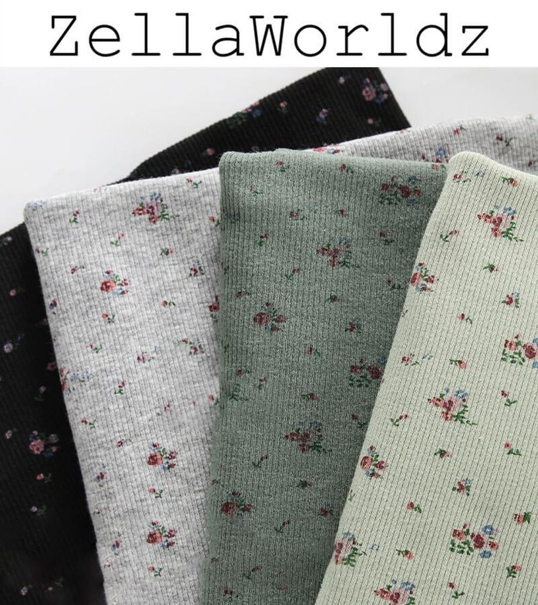 Floral Ribbed Knit Fabric, 2x2retro Flowers Printed Rib Knit Fabric ...