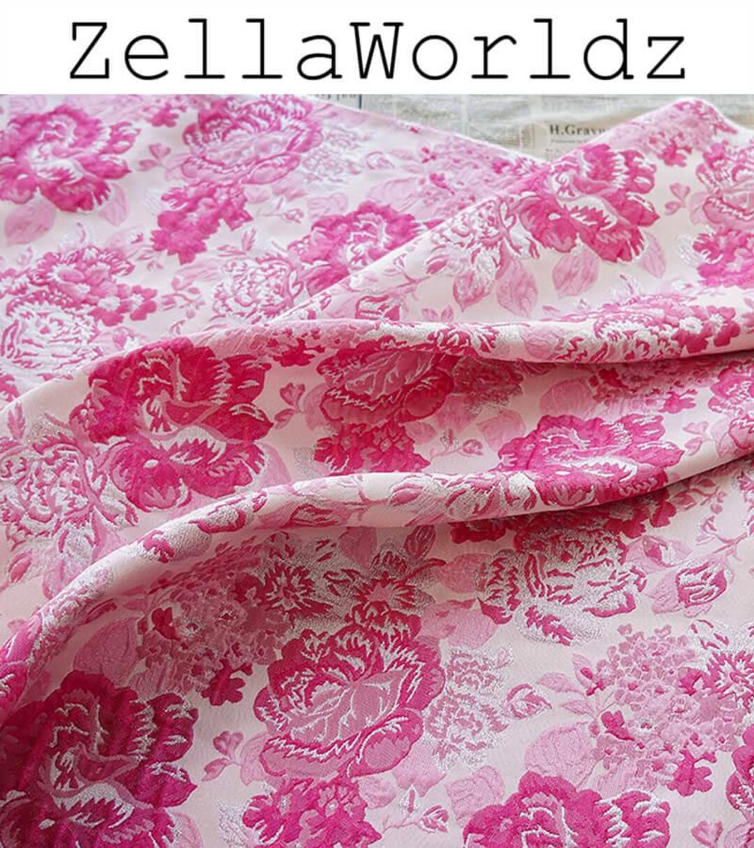 Pink Flower Jacquard Embossed Fabric: DIY Sewing Craft Upholstery ...