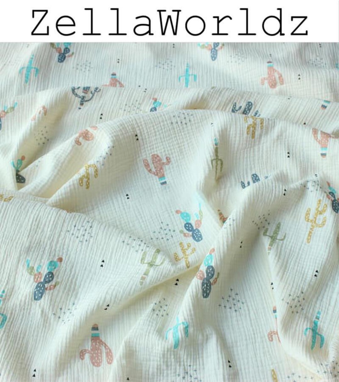 Cactus Print Cotton Double Gauze Fabric: Crinkled Muslin Sewing ...