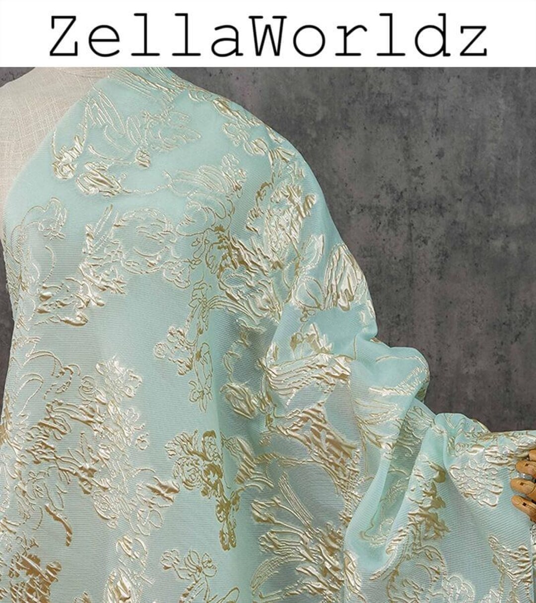 Blue Golden Floral Jacquard Embossed Fabric: Sewing Craft Upholstery ...