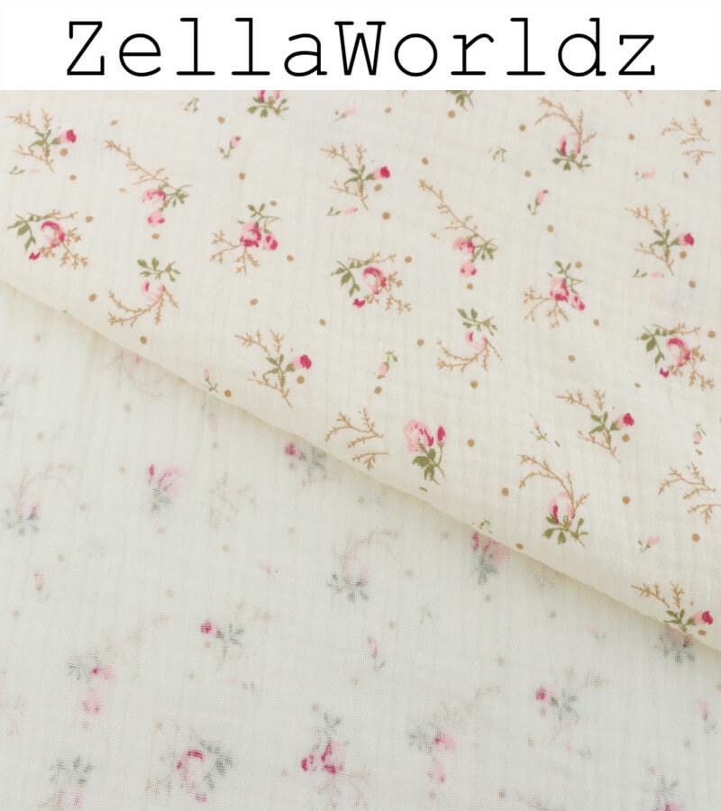 Floral Double Gauze Fabric: 100%cotton, Pink Flowers Print Cotton ...