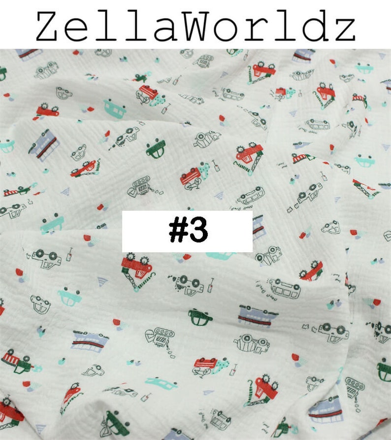 Construction Truck Print Cotton Gauze Fabric: Soft Crinkle Muslin, DIY ...