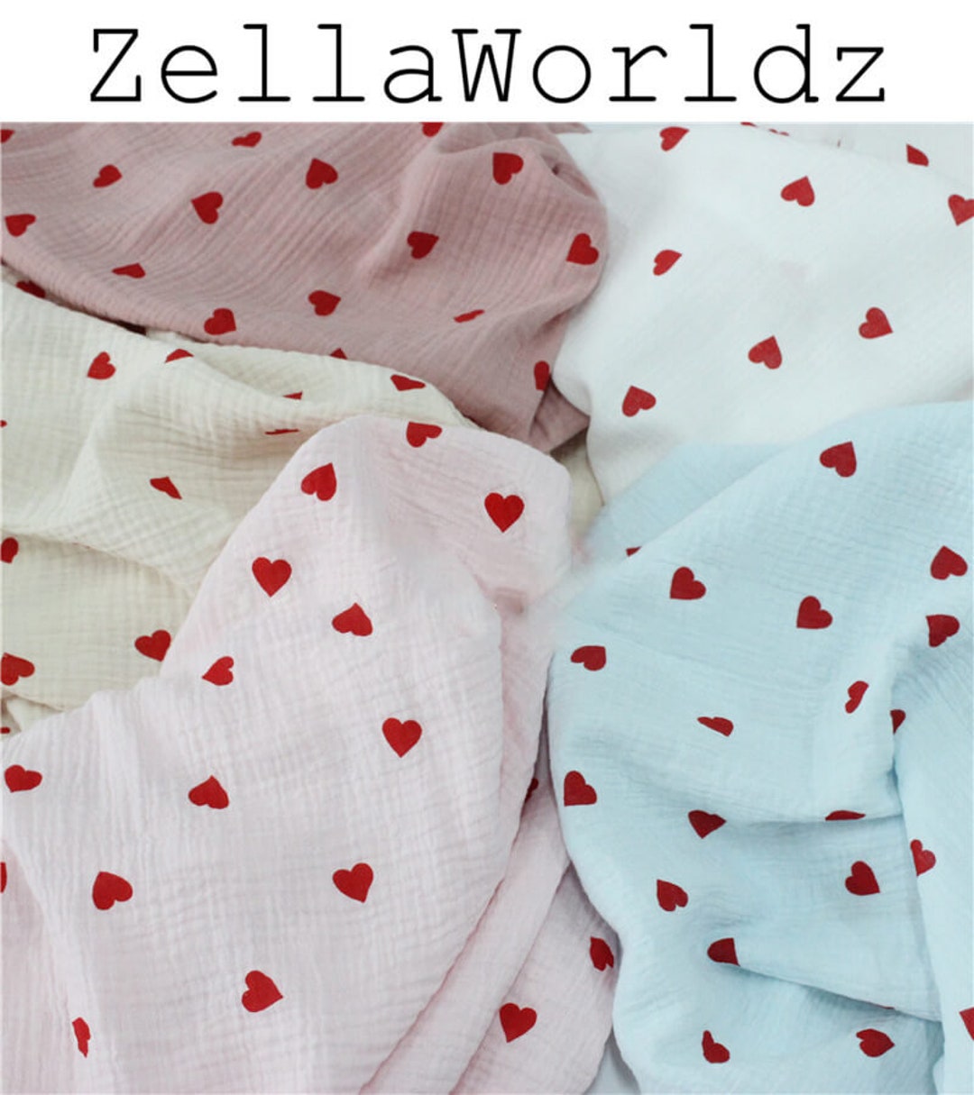 Heart Printed Double Gauze Fabric: 100% Cotton Muslin Sewing Material ...