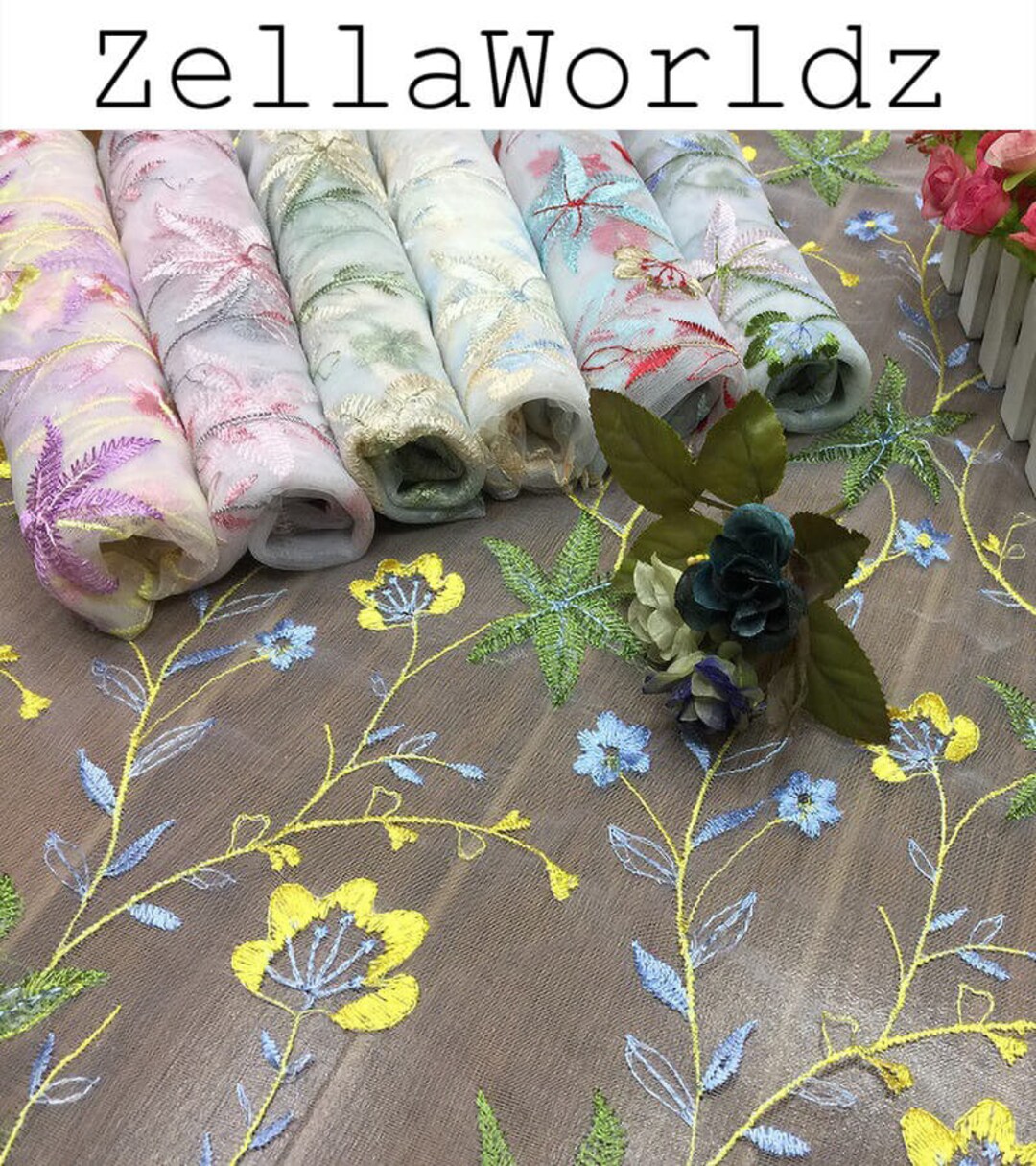 Maple Leaf Fabric, Maple Leaves Flowers Plants Embroidered Lace Tulle ...