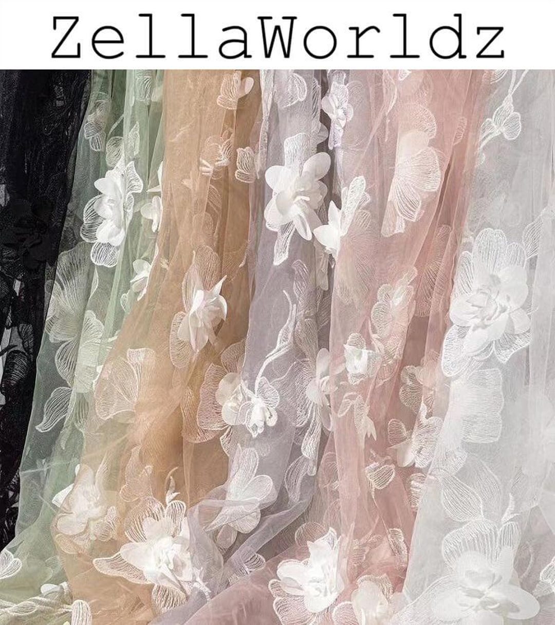 3D Flower Tulle, Multicolor Flowers Embroidered Lace Mesh Tulle, DIY ...