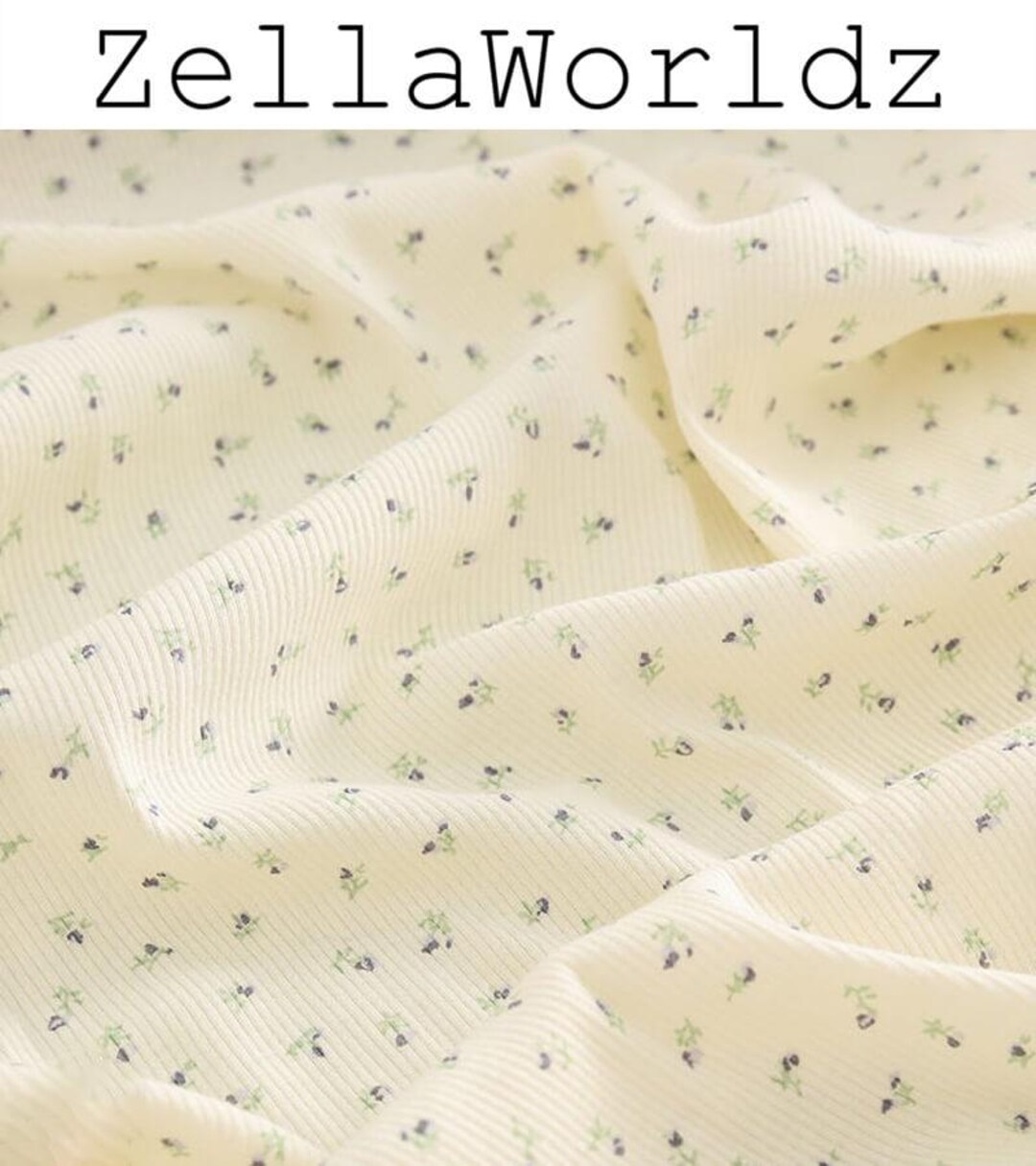 Floral Ribbed Knit Fabric, 2x2 Blue Flowers Printed Rib Knit Fabric ...